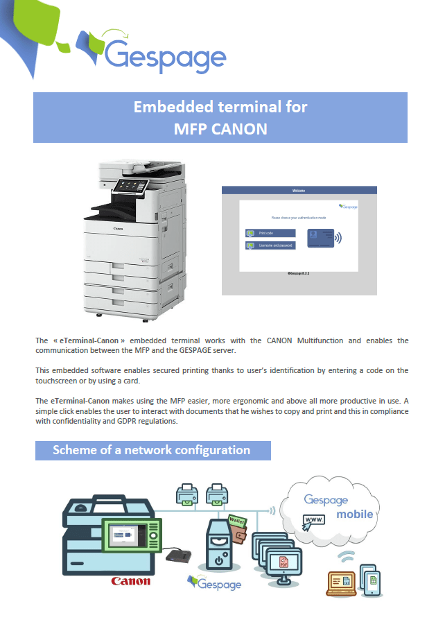 Embedded terminal for MFP CANON documentation • Gespage