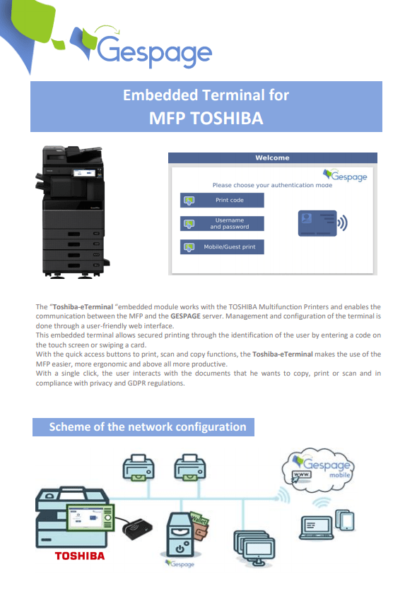 Embedded terminal for MFP TOSHIBA documentation • Gespage